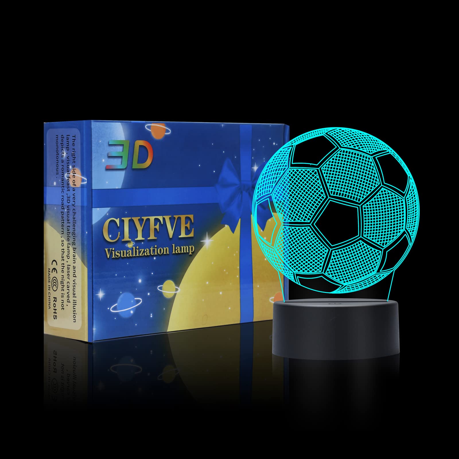 Soccer 3D Optical Illusion Lamp,7 Colors Changing Football Birthday Xmas Valentine's Day Gift Idea for Decorating Room,Sport Fan Boys Girls