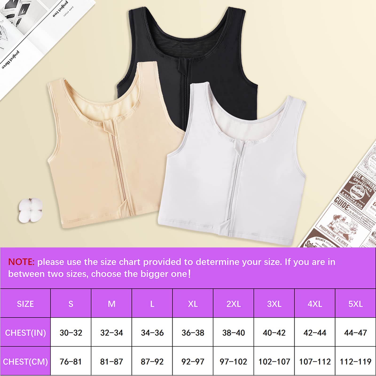 XUJI Women Transgender FTM Zip Up Breathable Half Chest Binder Tank Top (GR, XL) Grey