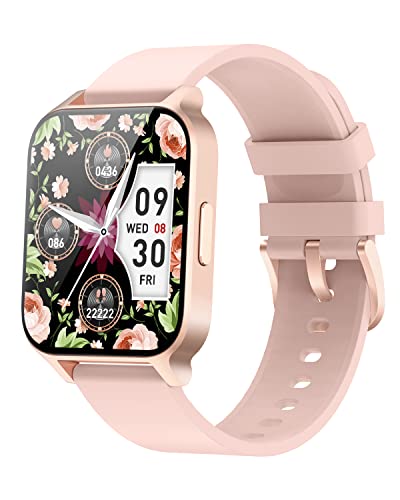 Cloudpoem Smart Watches for Women Men IP68 Waterproof, 1.7in Smartwatch Compatible with iPhone Android Phones, Reloj para Mujer Hombre Digital Watch Fitness Tracker with Heart Rate Monitor Pink Gold