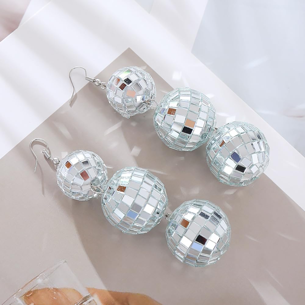 Vintage Disco Ball Dangle Earrings for Women 60's Earrings Silver Gold 70's Disco Ball Earrings Halloween Earrings Jewelry (Style B Silver)