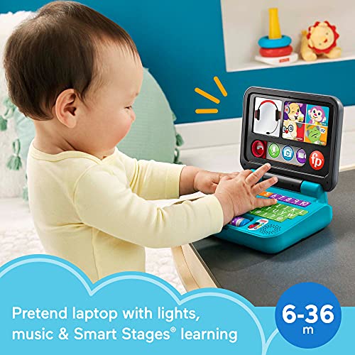 Fisher-Price Laugh & Learn Baby to Toddler Toy Let’S Connect Laptop Pretend Computer with Smart Stages for Ages 6+ Months