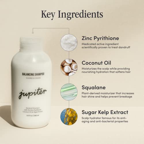 Jupiter Dandruff Shampoo & Conditioner For Dry, Oily, Itchy, Flaky Scalp - Color Safe - Sulfate, Paraben, Phthalate Free - Vegan - Premium Medicated Shampoo & Dry Scalp Conditioner - 9.5 fl oz each