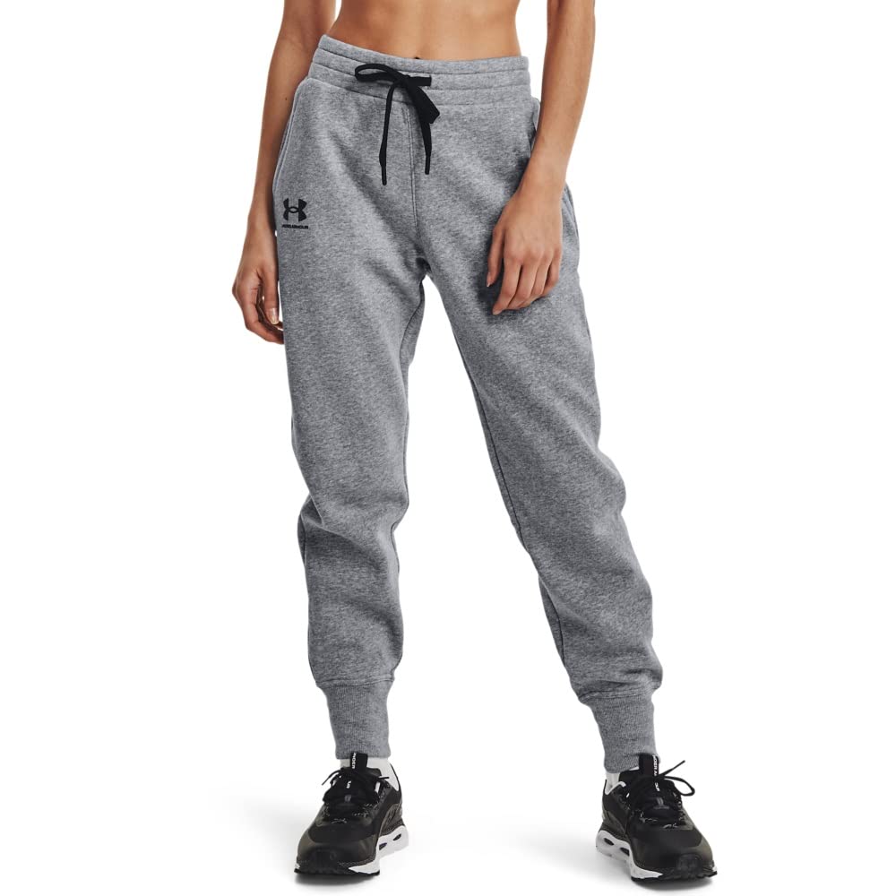 Under Armour Womens Rival Fleece Joggers , Steel Medium Heather (035)/Black , Large