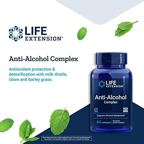 Life Extension Anti-Alcohol Complex - Hangover Relief Formula Supplement for Liver Health Support, Detox and Better Mornings After Drink - Gluten-Free, Non-GMO, Vegetarian - 60 Capsules
