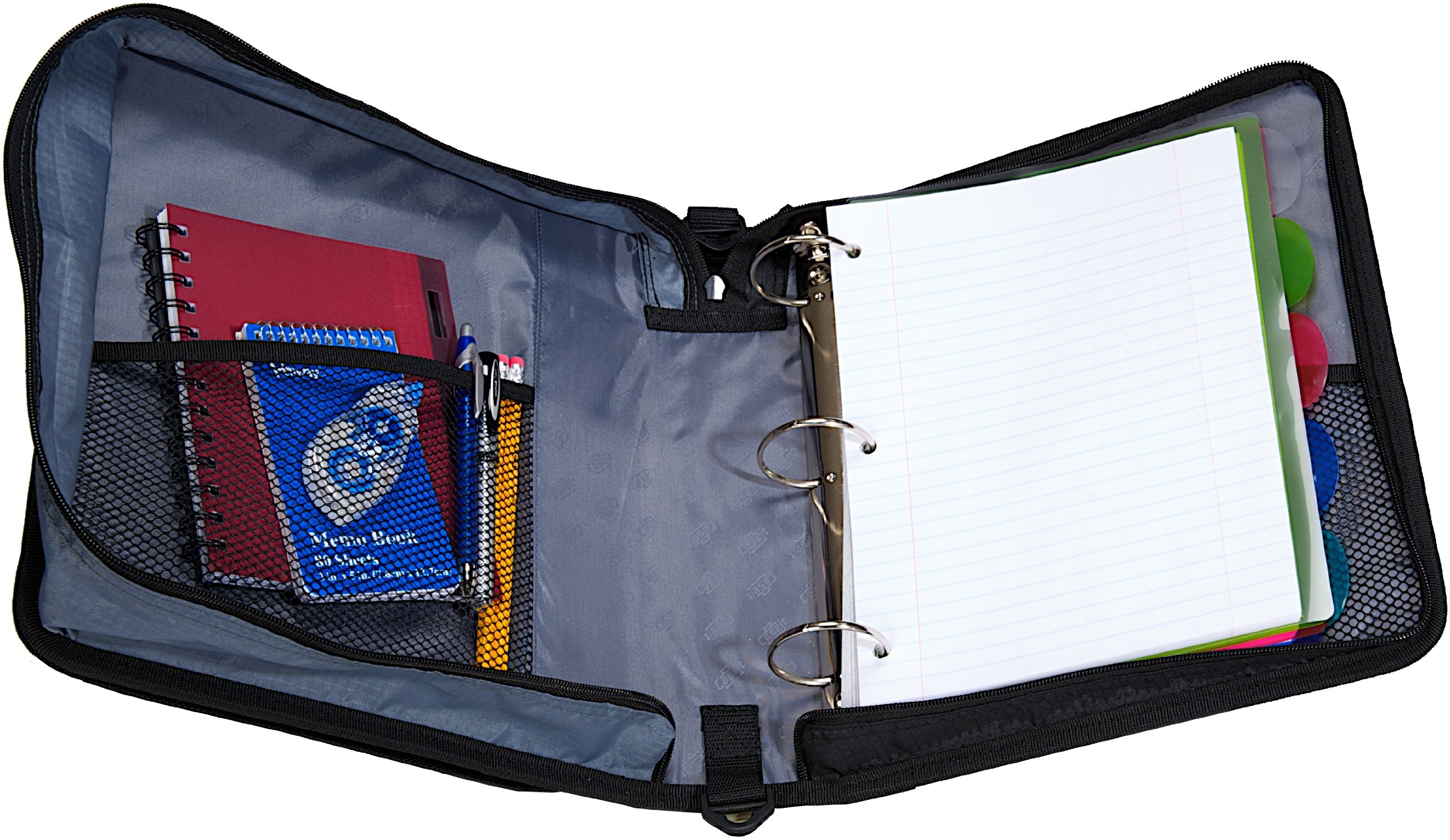 Case-it 2-Inch Round Ring Zipper Binder with Velcro Messenger Front, Black, M-276-BLK