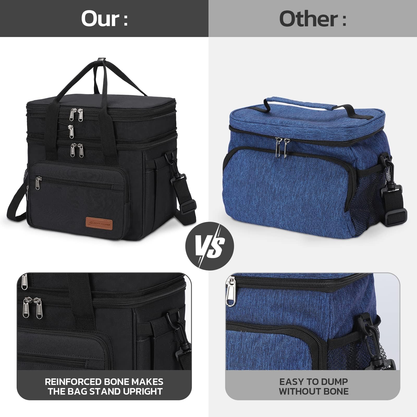 Maelstrom Lunch Box For Men Women,Insulated Lunch Bag Women,Expandable Double Deck Lunch Cooler Bag,Lightweight Leakproof Lunch Tote Bag With Side Tissue Pocket,Suit For Work School 18L,Black