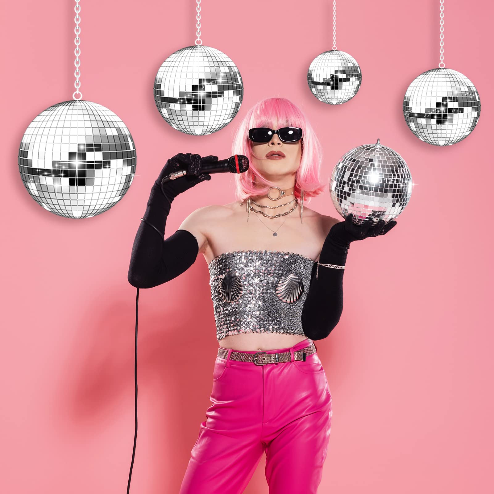 Jspupifip 60 Pcs Mirror Disco Balls Bulk Ornaments Reflective Silver Glass Disco Ball Decorations 70s Disco Themed Party Decor for Graduation Party Decor(1.2 inch,1.57 inch,1.94 inch,2.3 6inch)