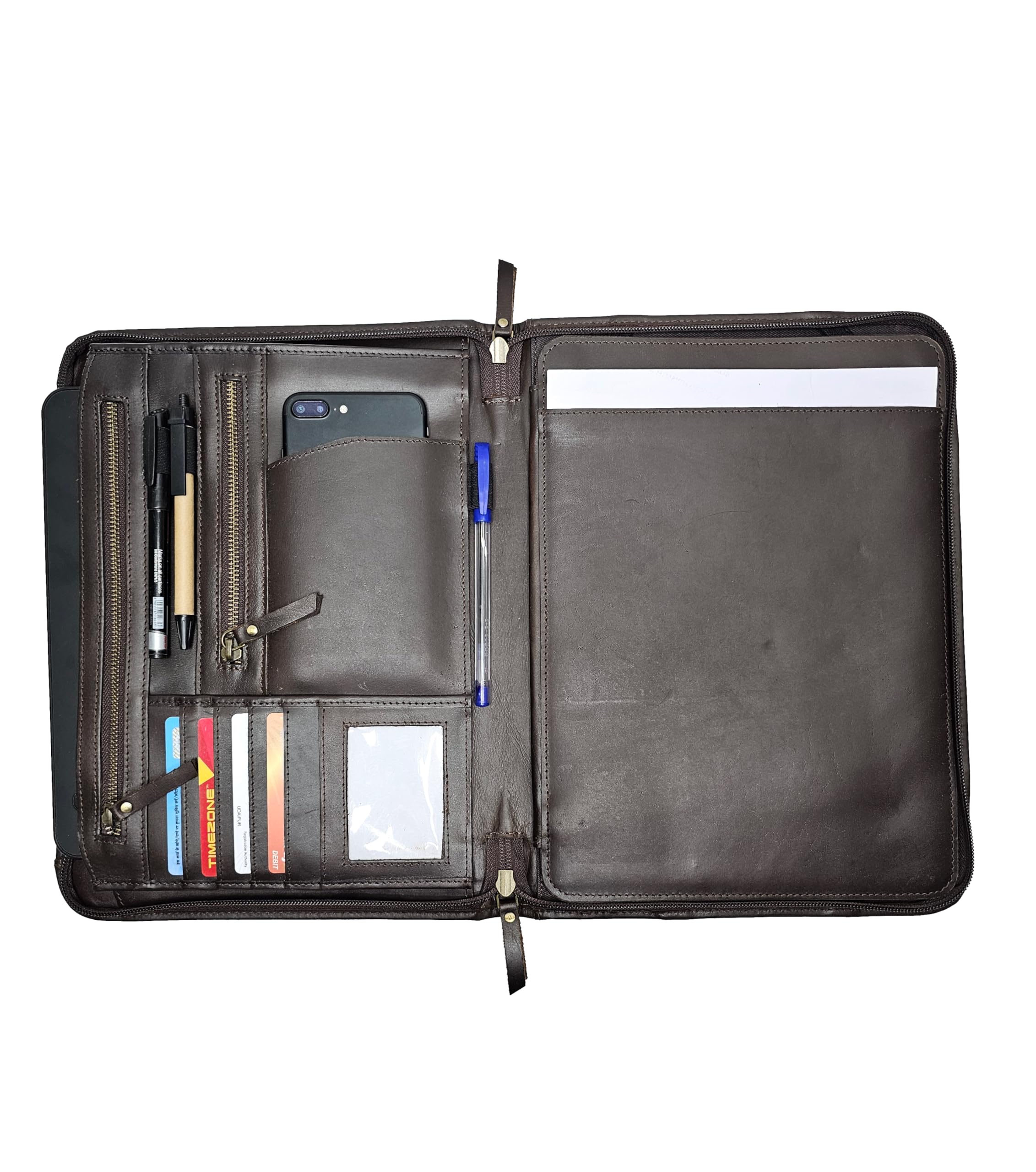 Handmade Genuine Leather Business Portfolio by Jaald | Professional Organizer Men & Women | Durable Leather Padfolio with Sleeves for documents & Notepad Compatible with Ipad pro 12.9"