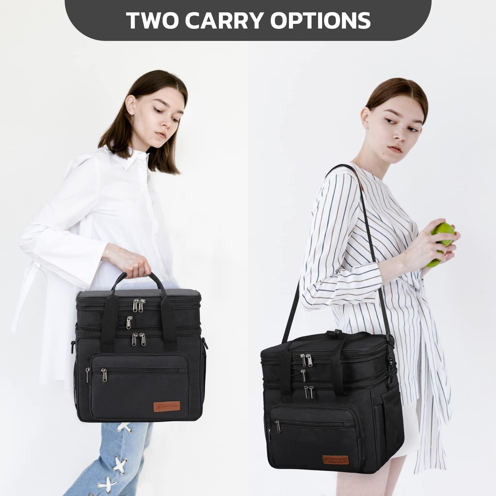 Maelstrom Lunch Box For Men Women,Insulated Lunch Bag Women,Expandable Double Deck Lunch Cooler Bag,Lightweight Leakproof Lunch Tote Bag With Side Tissue Pocket,Suit For Work School 18L,Black