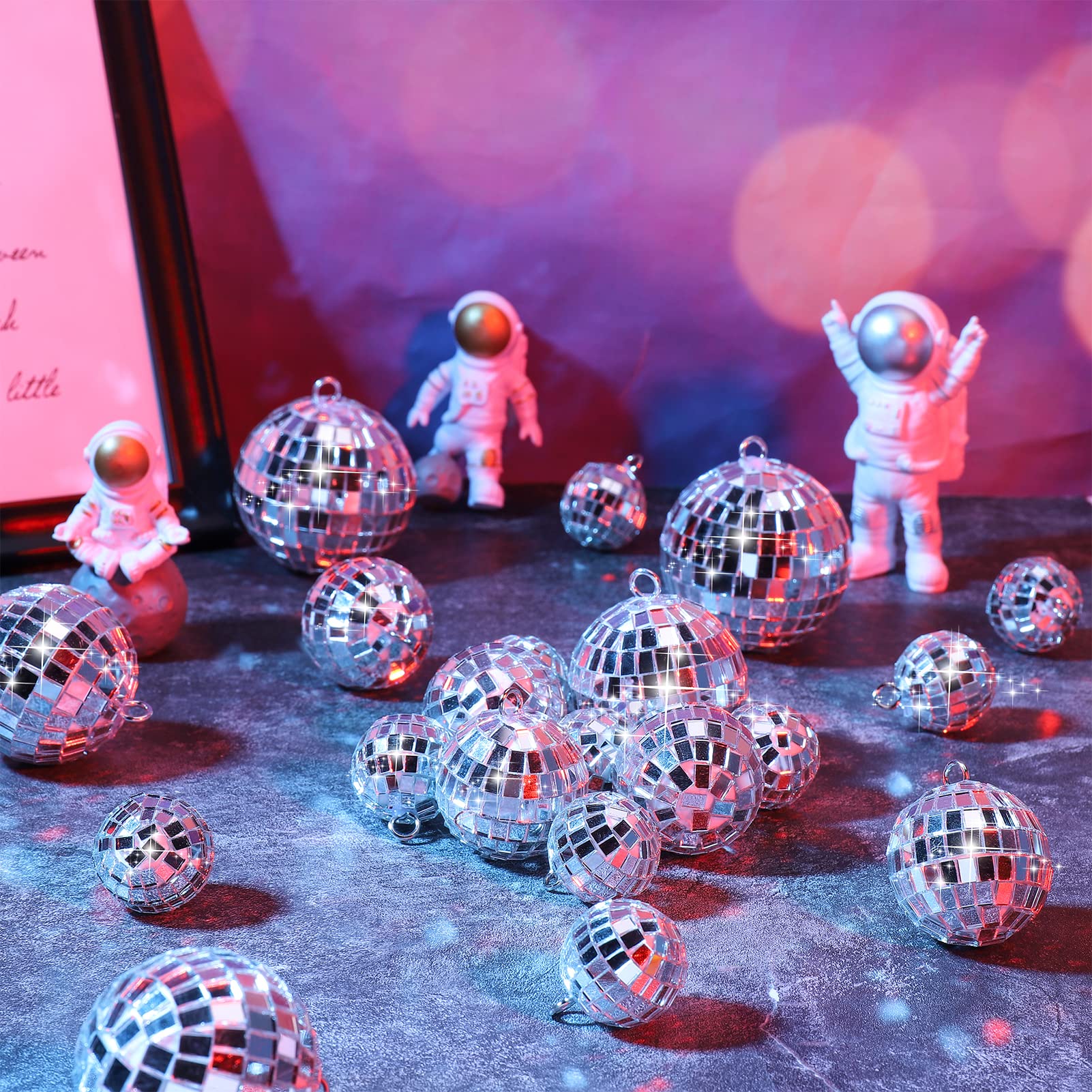 Jspupifip 60 Pcs Mirror Disco Balls Bulk Ornaments Reflective Silver Glass Disco Ball Decorations 70s Disco Themed Party Decor for Graduation Party Decor(1.2 inch,1.57 inch,1.94 inch,2.3 6inch)