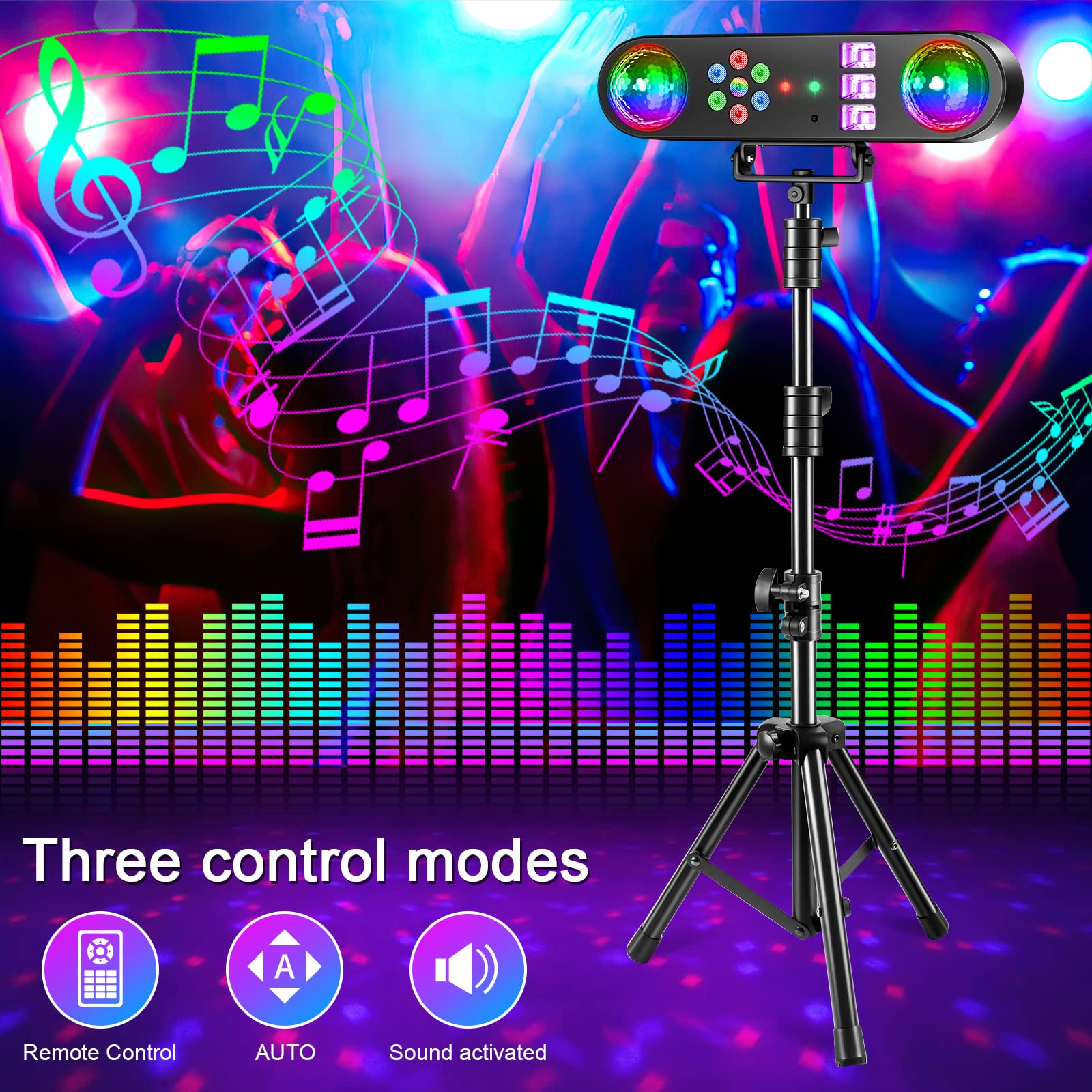 DJ Lights with Stand,5 in 1 Dj Lights for Parties Set Disco Ball Party Light with Remote Control, UV,Strobe, Dyeing Led Par Light and Pattern Lights for Bar Gig Wedding Christmas Stage Lights