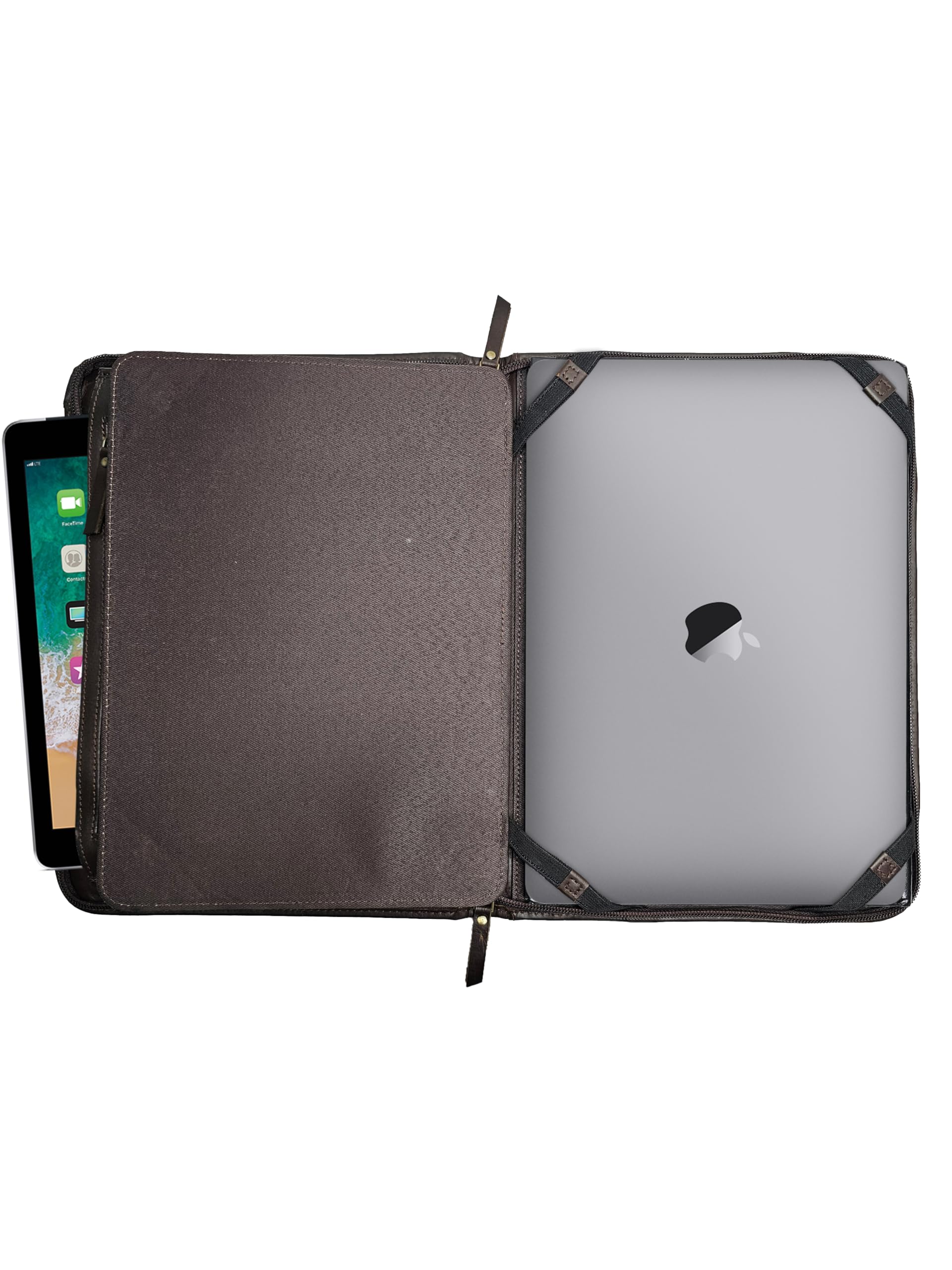 Handmade Genuine Leather Business Portfolio by Jaald | Professional Organizer Men & Women | Durable Leather Padfolio with Sleeves for documents & Notepad Compatible with Ipad pro 12.9"