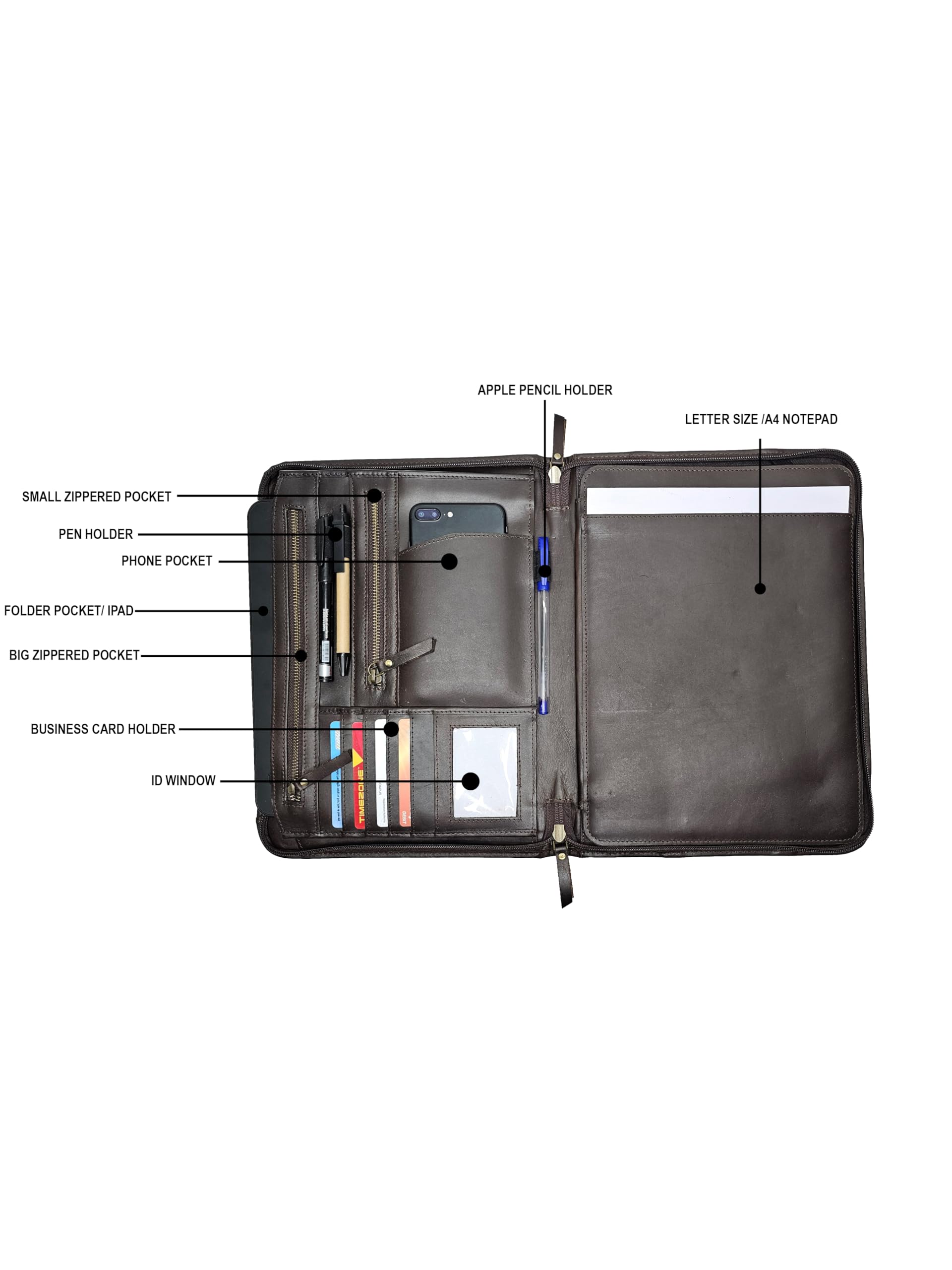 Handmade Genuine Leather Business Portfolio by Jaald | Professional Organizer Men & Women | Durable Leather Padfolio with Sleeves for documents & Notepad Compatible with Ipad pro 12.9"