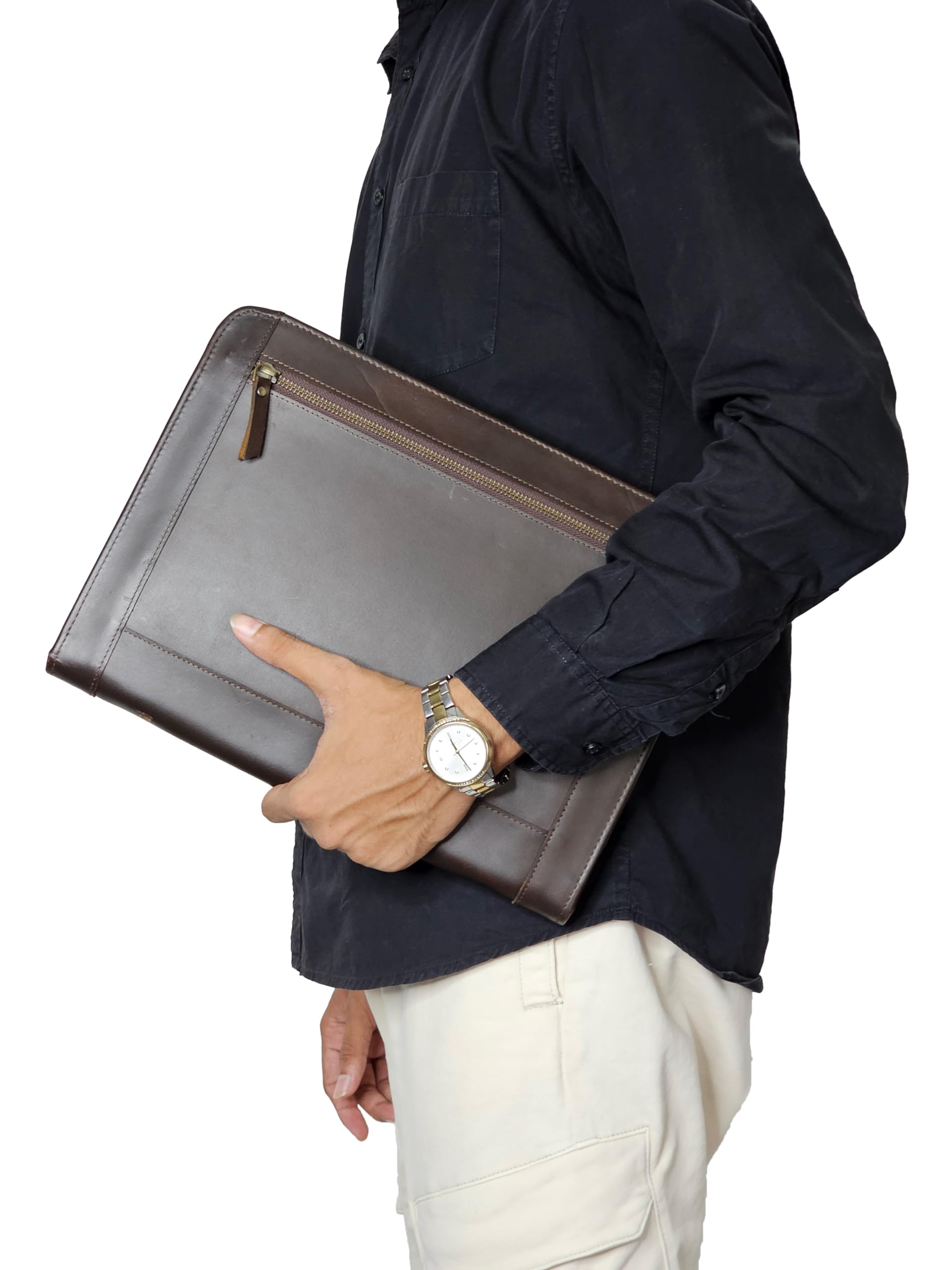 Handmade Genuine Leather Business Portfolio by Jaald | Professional Organizer Men & Women | Durable Leather Padfolio with Sleeves for documents & Notepad Compatible with Ipad pro 12.9"