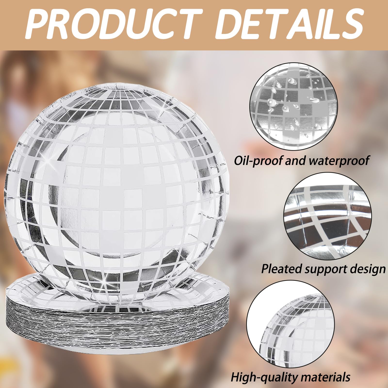 FunisFun Disco Plates 25P Disposable Disco Ball Plates for 70s Disco Party Decorations Wedding Birthday Bachelorette Party 7"