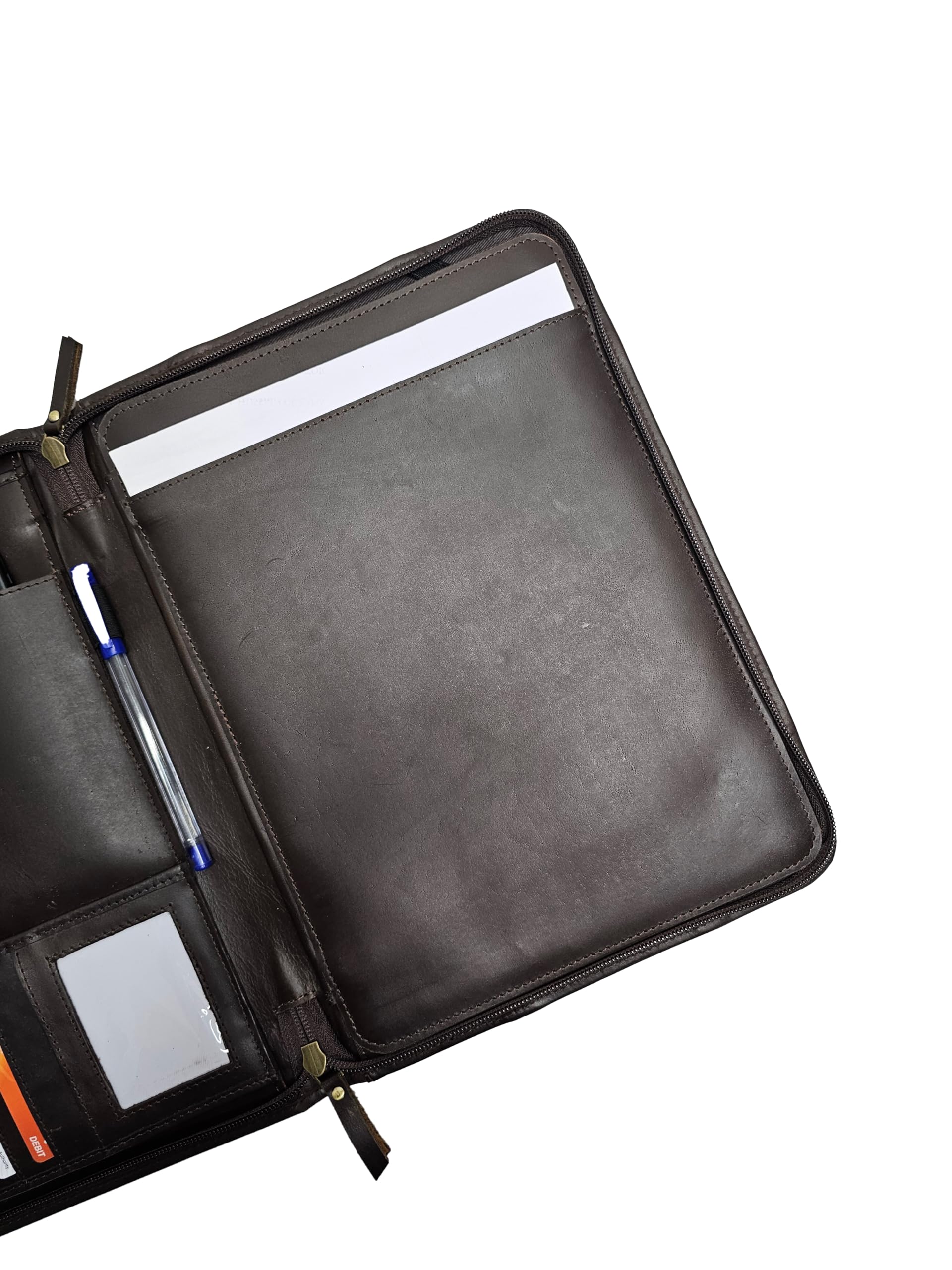 Handmade Genuine Leather Business Portfolio by Jaald | Professional Organizer Men & Women | Durable Leather Padfolio with Sleeves for documents & Notepad Compatible with Ipad pro 12.9"