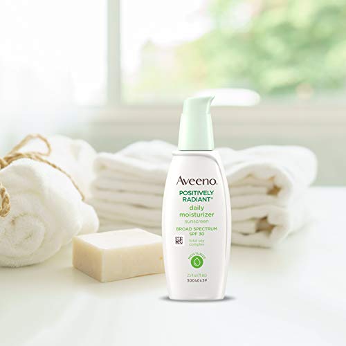 Aveeno Positively Radiant Daily Facial Moisturizer with Total Soy Complex and Broad Spectrum SPF 30 Sunscreen, Oil-Free and Non-Comedogenic, 2.5 fl. oz