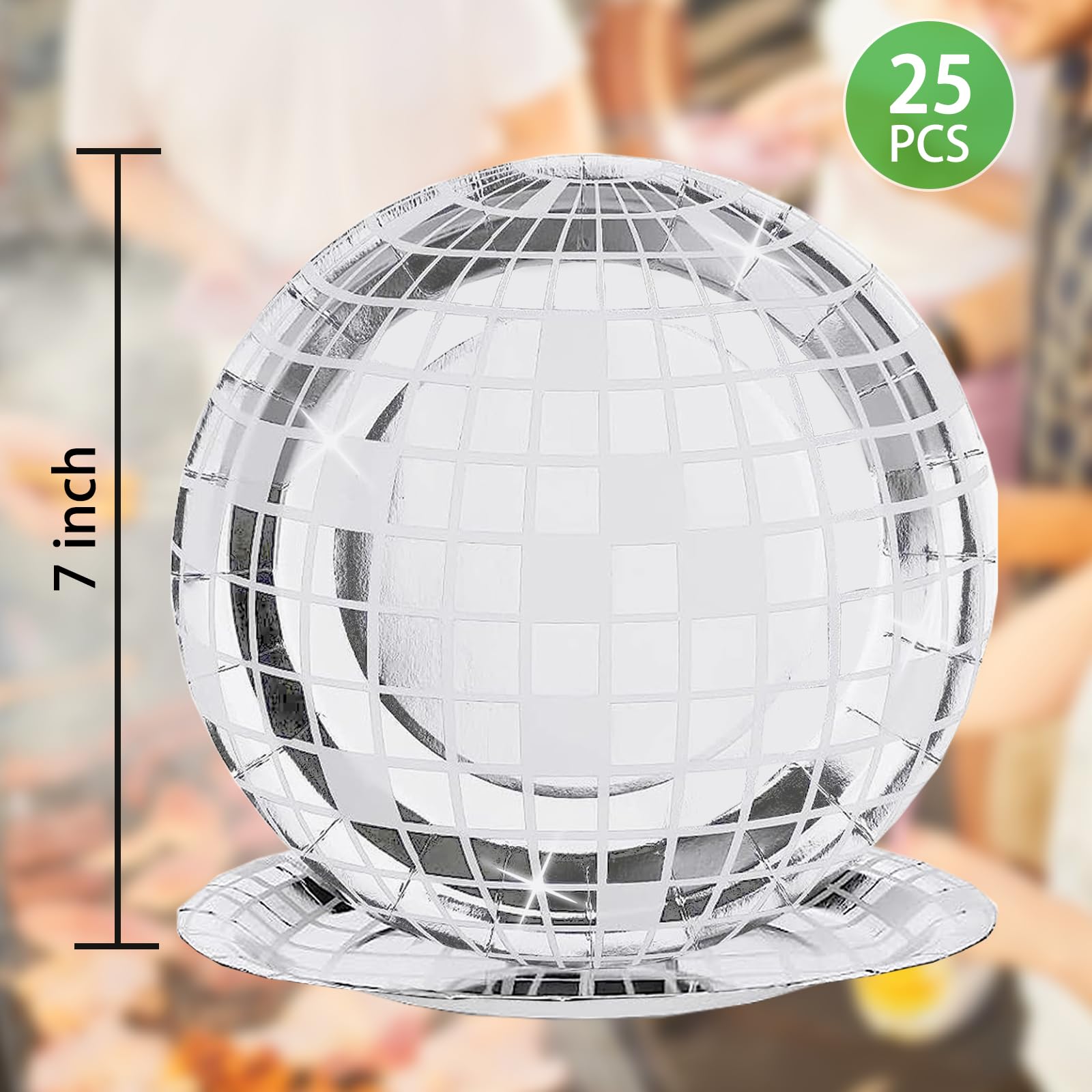 FunisFun Disco Plates 25P Disposable Disco Ball Plates for 70s Disco Party Decorations Wedding Birthday Bachelorette Party 7"