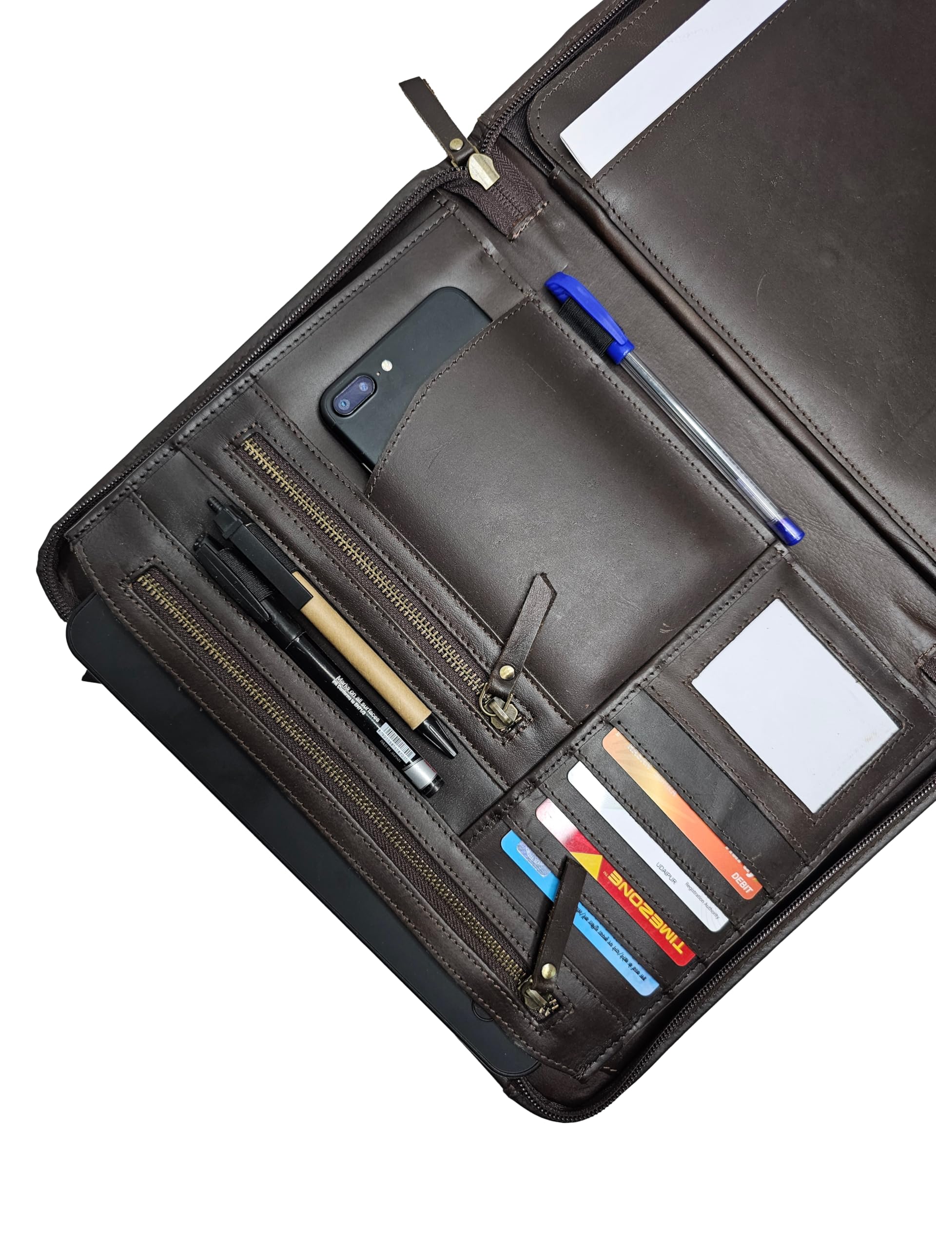 Handmade Genuine Leather Business Portfolio by Jaald | Professional Organizer Men & Women | Durable Leather Padfolio with Sleeves for documents & Notepad Compatible with Ipad pro 12.9"