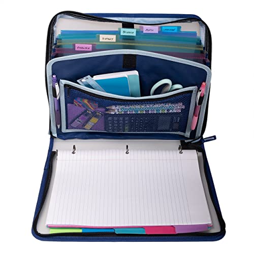 Case-it Transulcent Slim Go Tab Zipper Binder, 1" O-Ring with 5-Color tabs, Expanding File Folder, PS-425-Slim, Blue