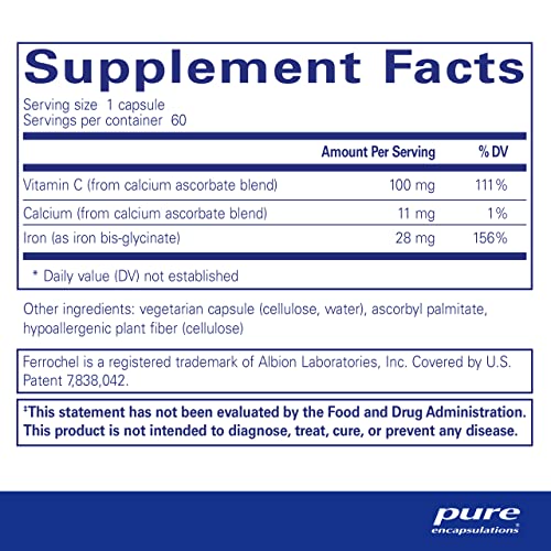 Pure Encapsulations OptiFerin-C | Iron Supplement to Support Healthy Skin, Iron Absorption, and Overall Immune System Health* | 60 Capsules