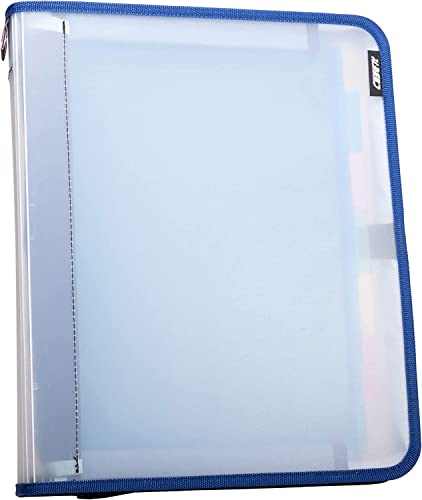 Case-it Transulcent Slim Go Tab Zipper Binder, 1" O-Ring with 5-Color tabs, Expanding File Folder, PS-425-Slim, Blue