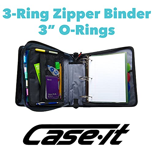 Case-it The Mighty Zip Tab Zipper Binder - 3 Inch O-Rings - 6 Pocket Expanding File Folder - 600 Sheet Capacity – Blue ( Pack of 6 )