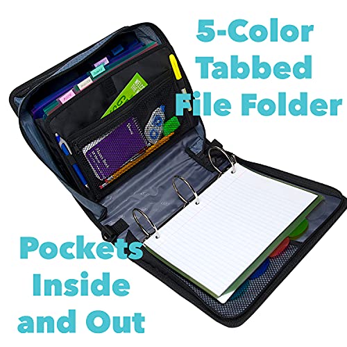 Case-it The Mighty Zip Tab Zipper Binder - 3 Inch O-Rings - 6 Pocket Expanding File Folder - 600 Sheet Capacity – Blue ( Pack of 6 )