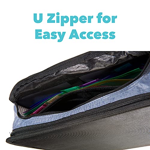 Case-it The Mighty Zip Tab Zipper Binder - 3 Inch O-Rings - 6 Pocket Expanding File Folder - 600 Sheet Capacity – Blue ( Pack of 6 )