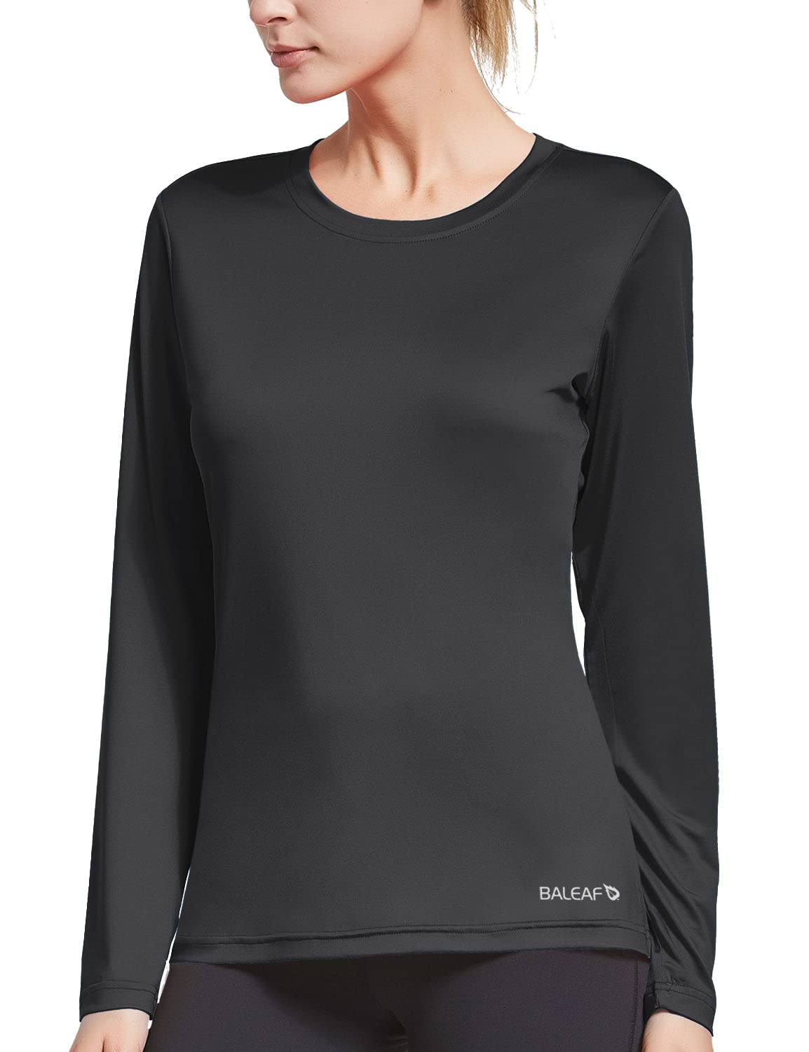 BALEAF Women's Long Sleeve Workout Tops Running Hiking Athletic Shirts Active T-Shirts Wicking Quick Dry Soft Lightweight Black Size S