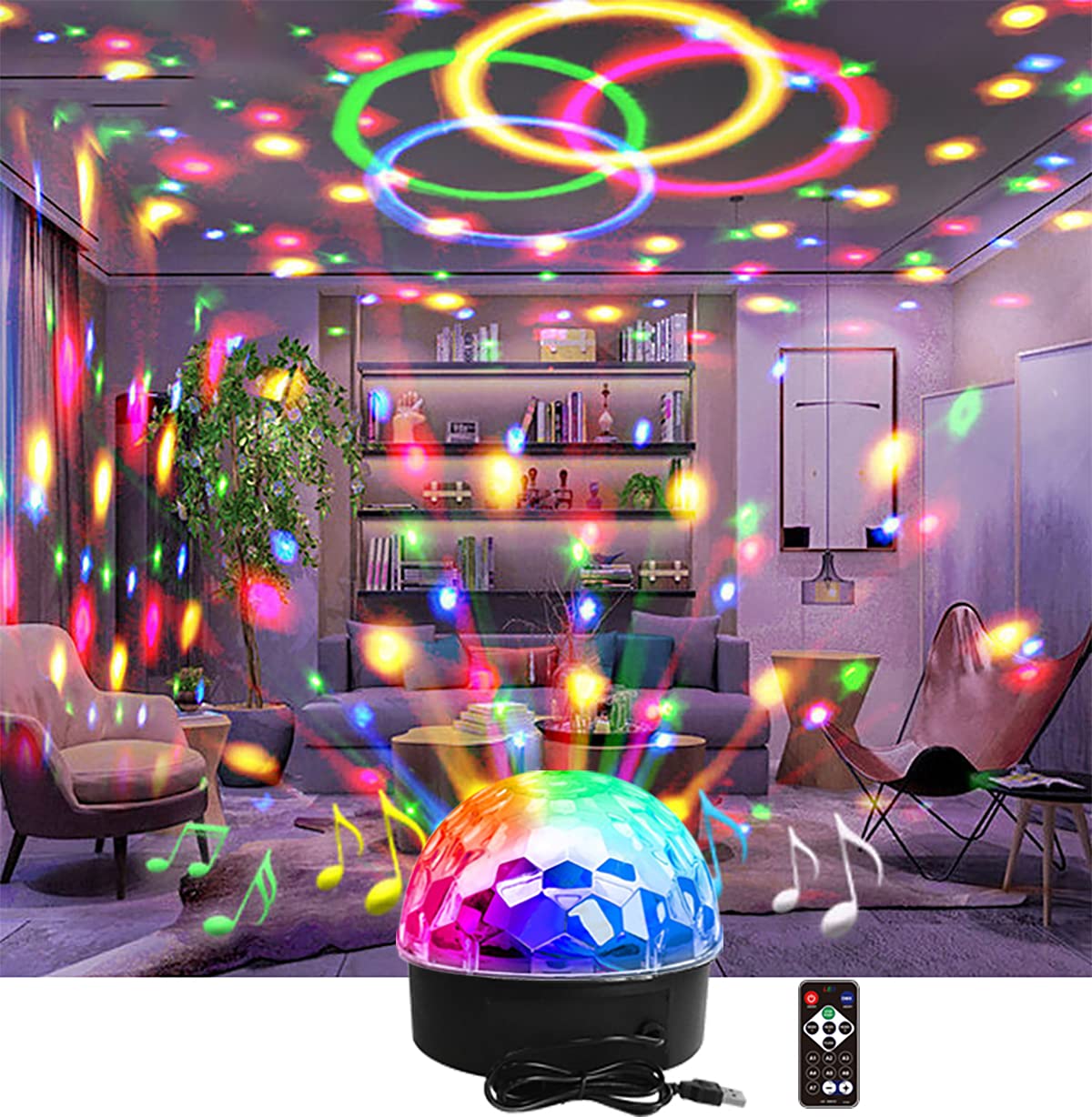 Disco Ball Lights, 9 Colors LED Party Lights DJ Sound Activated Rotating Lights with Remote Control for Home KTV Wedding Dance Show