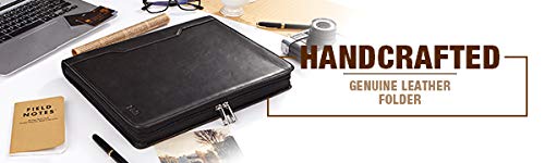 AZXCG Handmade Genuine Leather 3 Ring Binder Portfolio Folder with Zipper for 13.3” Tablet/Laptop,Professional Leather Binder with Letter Size Notepad (Non-Custom, Black-Oil)