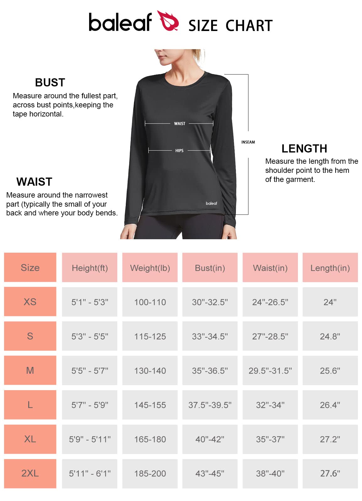 BALEAF Women's Long Sleeve Workout Tops Running Hiking Athletic Shirts Active T-Shirts Wicking Quick Dry Soft Lightweight Black Size S