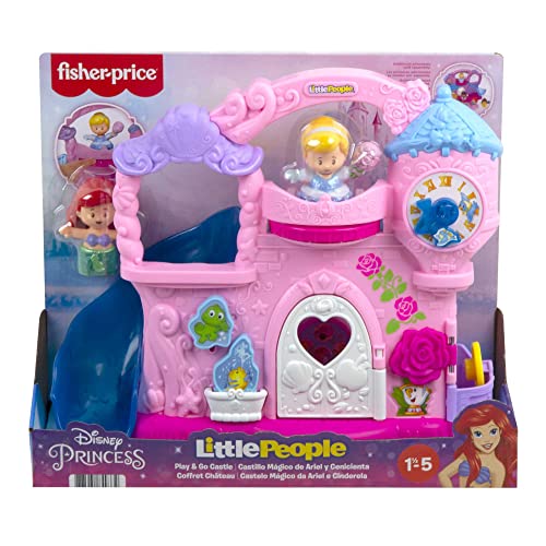 Disney Princess Toddler Toy Little People Play & Go Castle Portable Playset with Ariel & Cinderella Figures for Ages 18+ Months