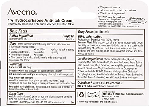 Aveeno 1% Hydrocortisone Anti-Itch Cream, 1 Oz ( Pack of 3 )