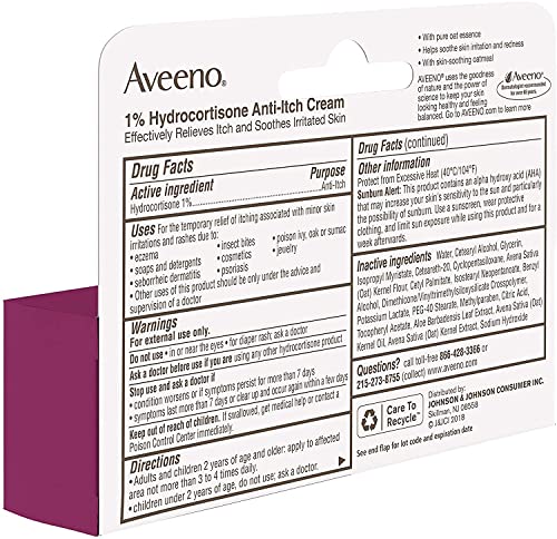 Aveeno 1% Hydrocortisone Anti-Itch Cream, 1 Oz ( Pack of 3 )