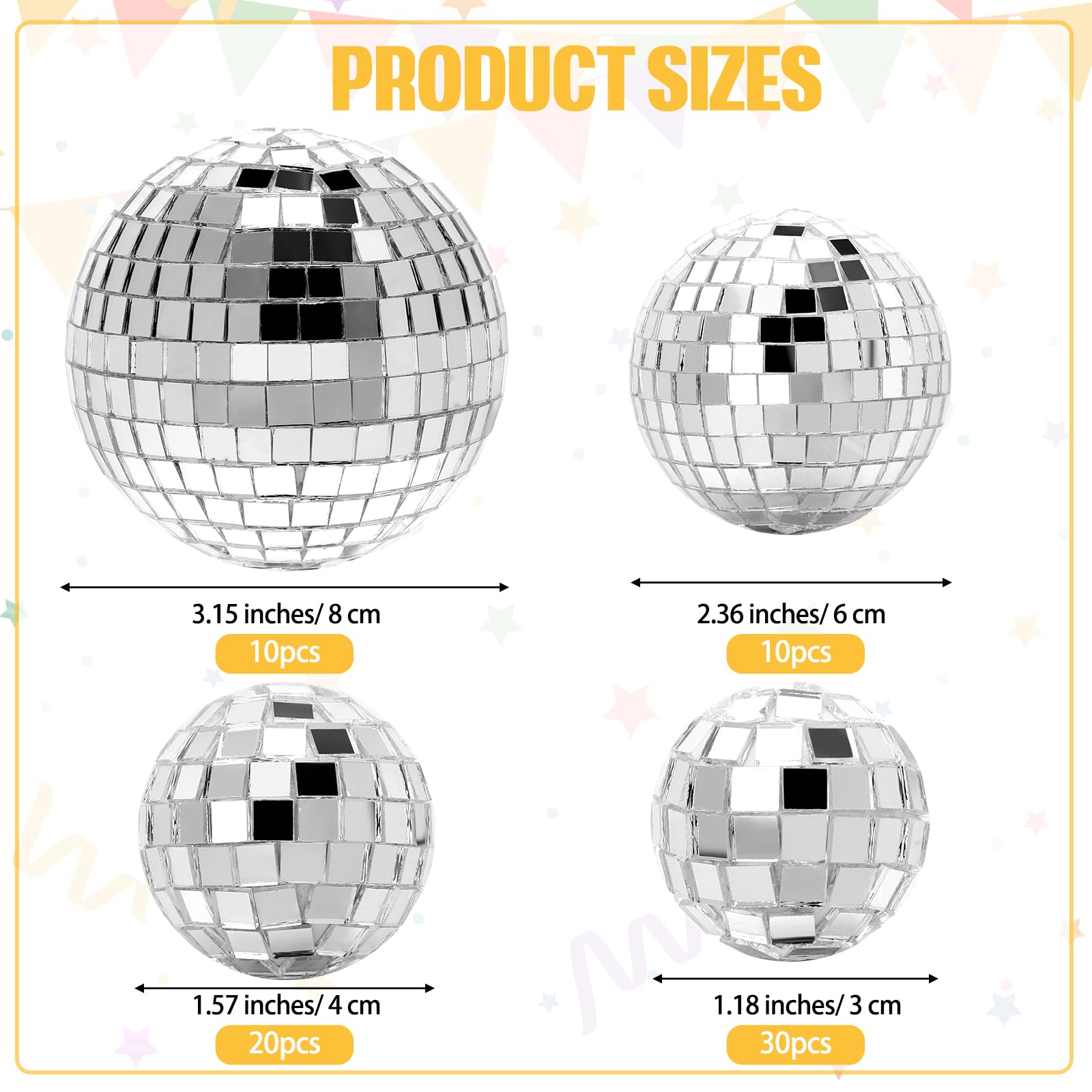 Geetery 70 Pcs Disco Ball Cake Topper Various Sizes Reflective Mirror Silver Mini Small Disco Ball Cake Decorations for Centerpiece 70s 80s Birthday Party Wedding Decor