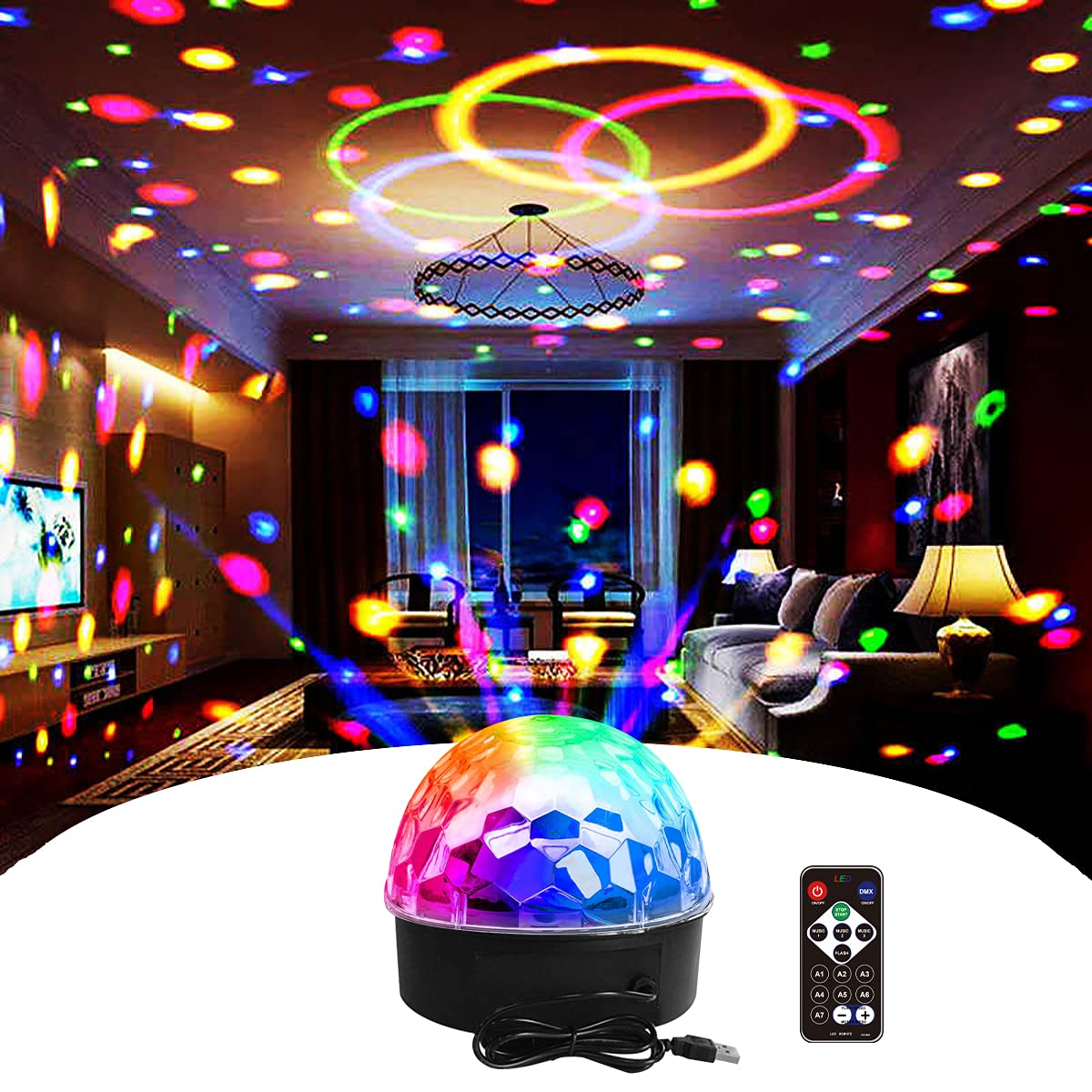 Disco Ball Lights, 9 Colors LED Party Lights DJ Sound Activated Rotating Lights with Remote Control for Home KTV Wedding Dance Show