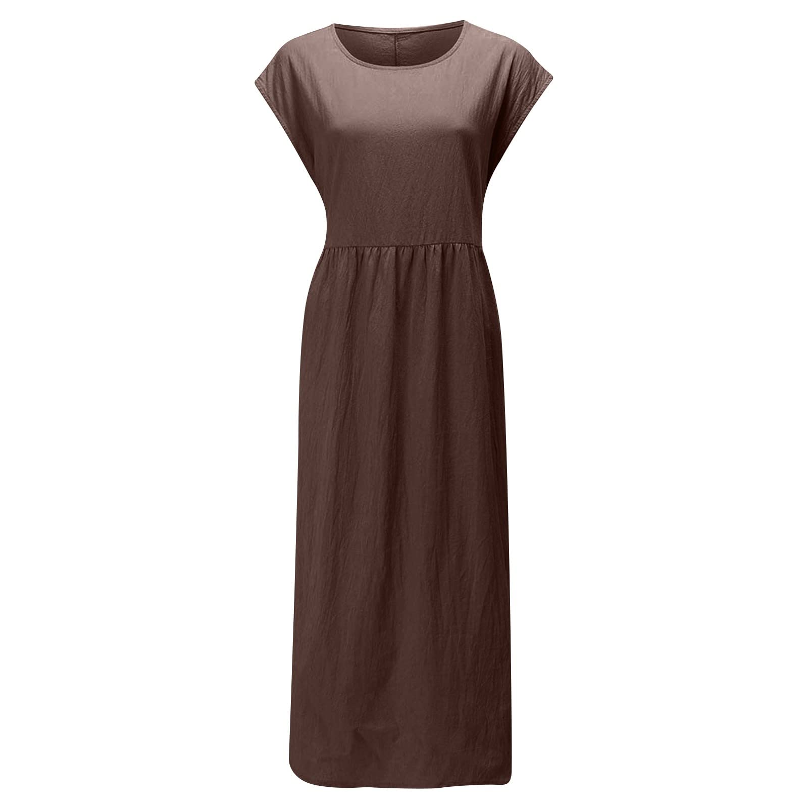 Ladies Solid Color Cotton Linen Casual Dress Loose Maxi Dress for Women Summer Dresses Pockets Comfy Beach Dresses 2023