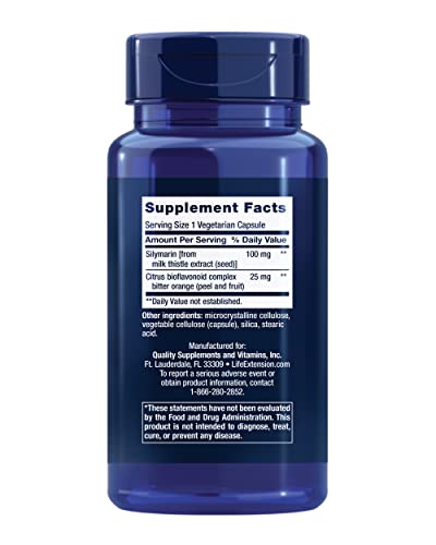 Life Extension Silymarin 100mg - Silymarin Supplement From Milk Thistle Seed Extract - For Liver & Kidney Health Support and Detox - Non-GMO, Gluten-Free, Vegetarian - 90 Capsules