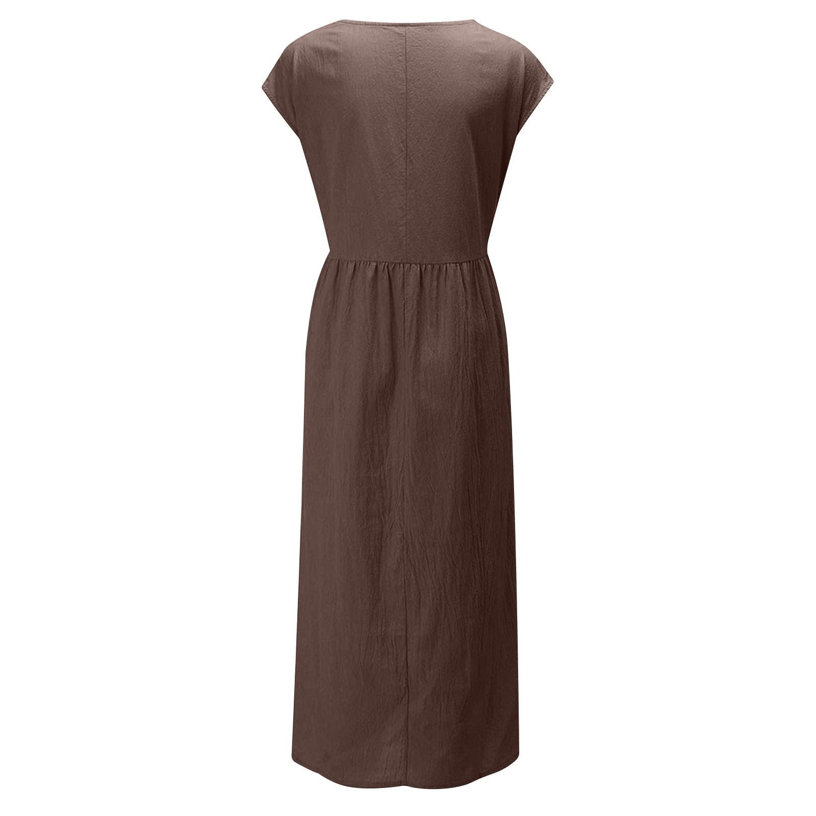 Ladies Solid Color Cotton Linen Casual Dress Loose Maxi Dress for Women Summer Dresses Pockets Comfy Beach Dresses 2023