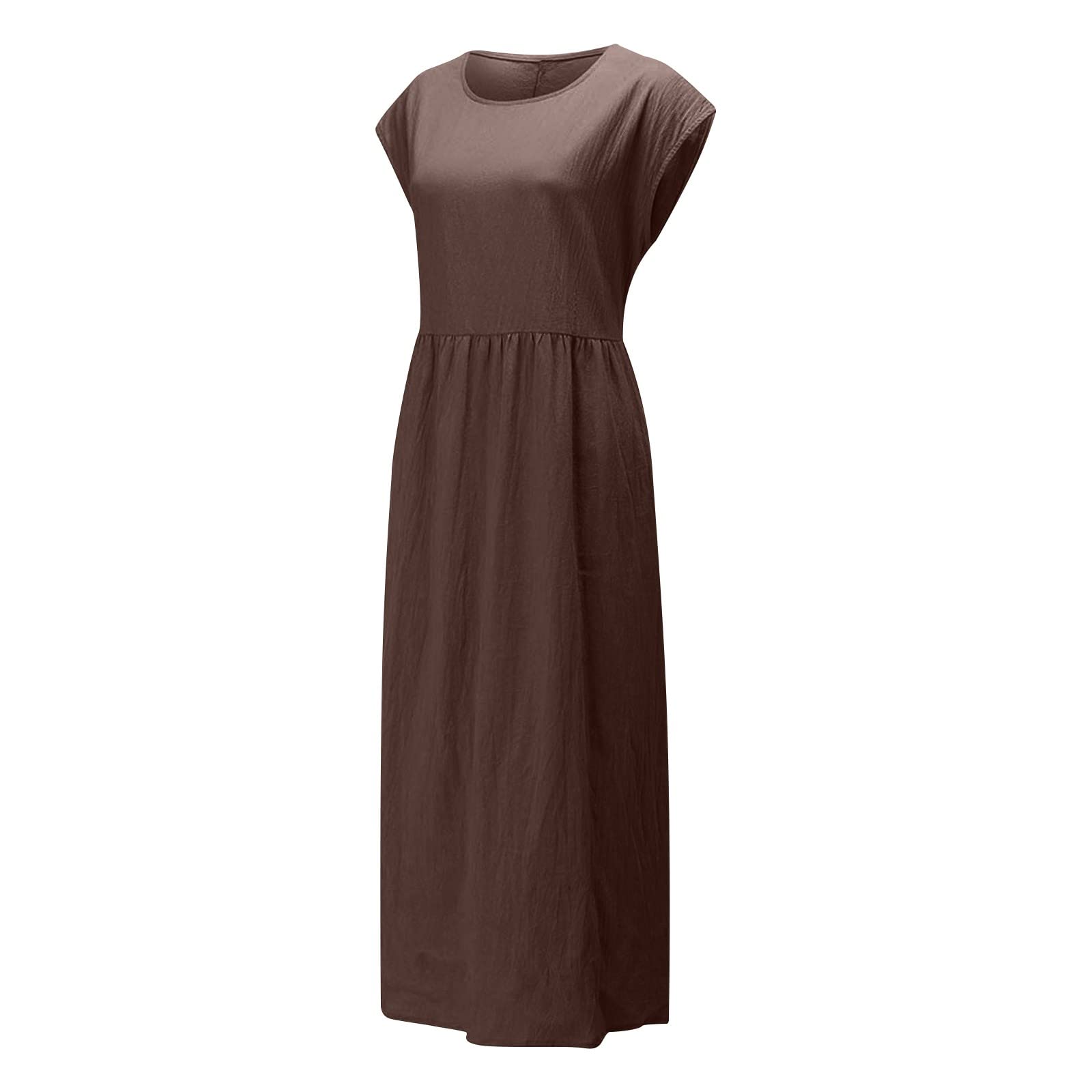 Ladies Solid Color Cotton Linen Casual Dress Loose Maxi Dress for Women Summer Dresses Pockets Comfy Beach Dresses 2023