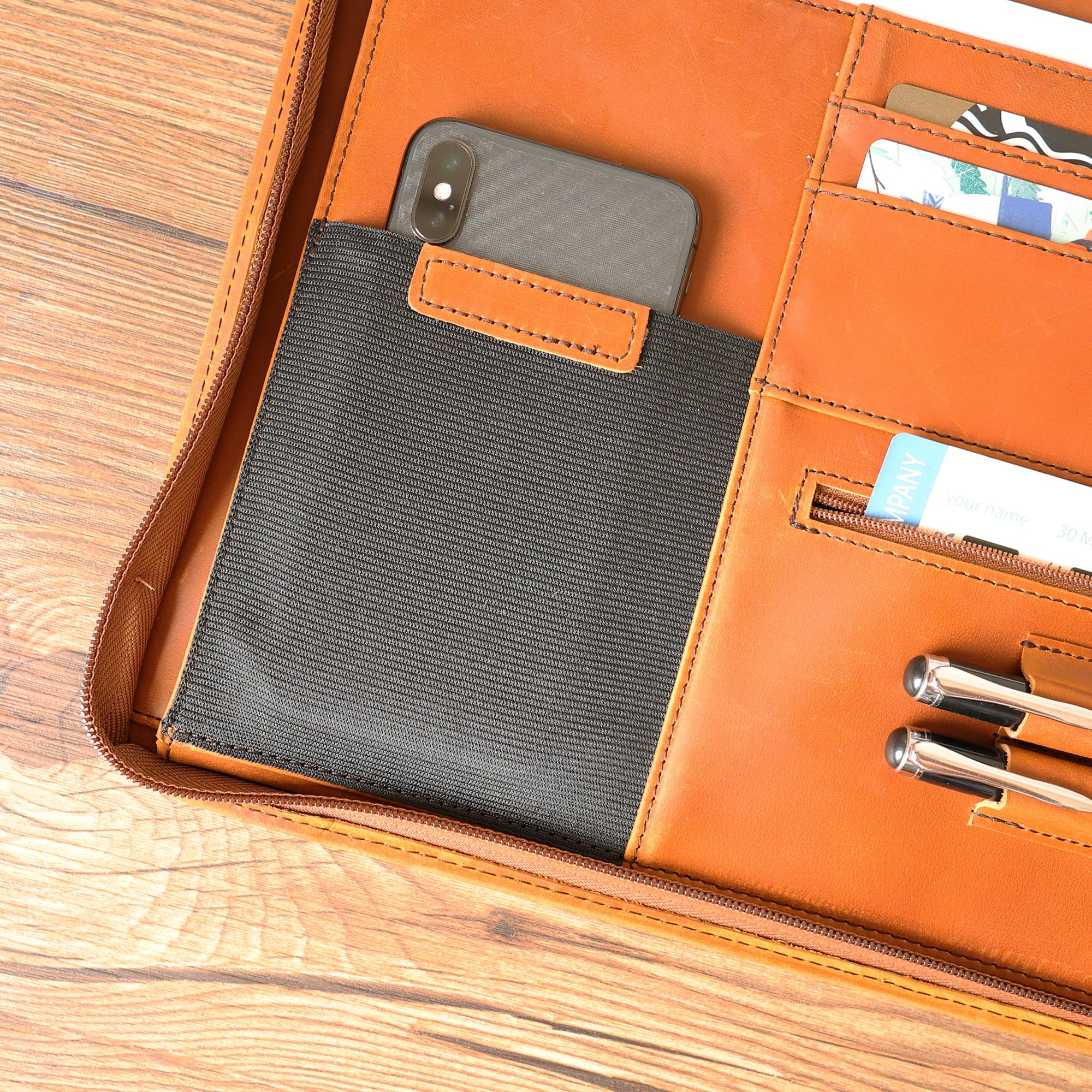 7 Ring Check Binder Cowhide Leather Check Portfolio for 3-Up Business Checks, Check Book Binder with Handle, Zippered Check Holder with 500 Check Capacity, Personalized Checkbook