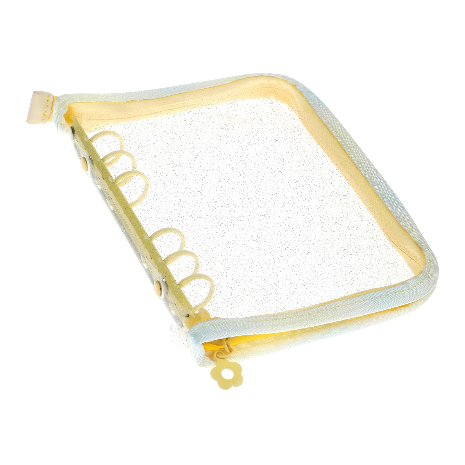 NEWEST A6 Zipper Binder Cover, Yellow Gradient PVC Loose-Leaf Notebook Planner Shell Protector, Sparkle Transparent Refillable 6-Ring Budget Cute Binder Folder for Cash Envelopes System
