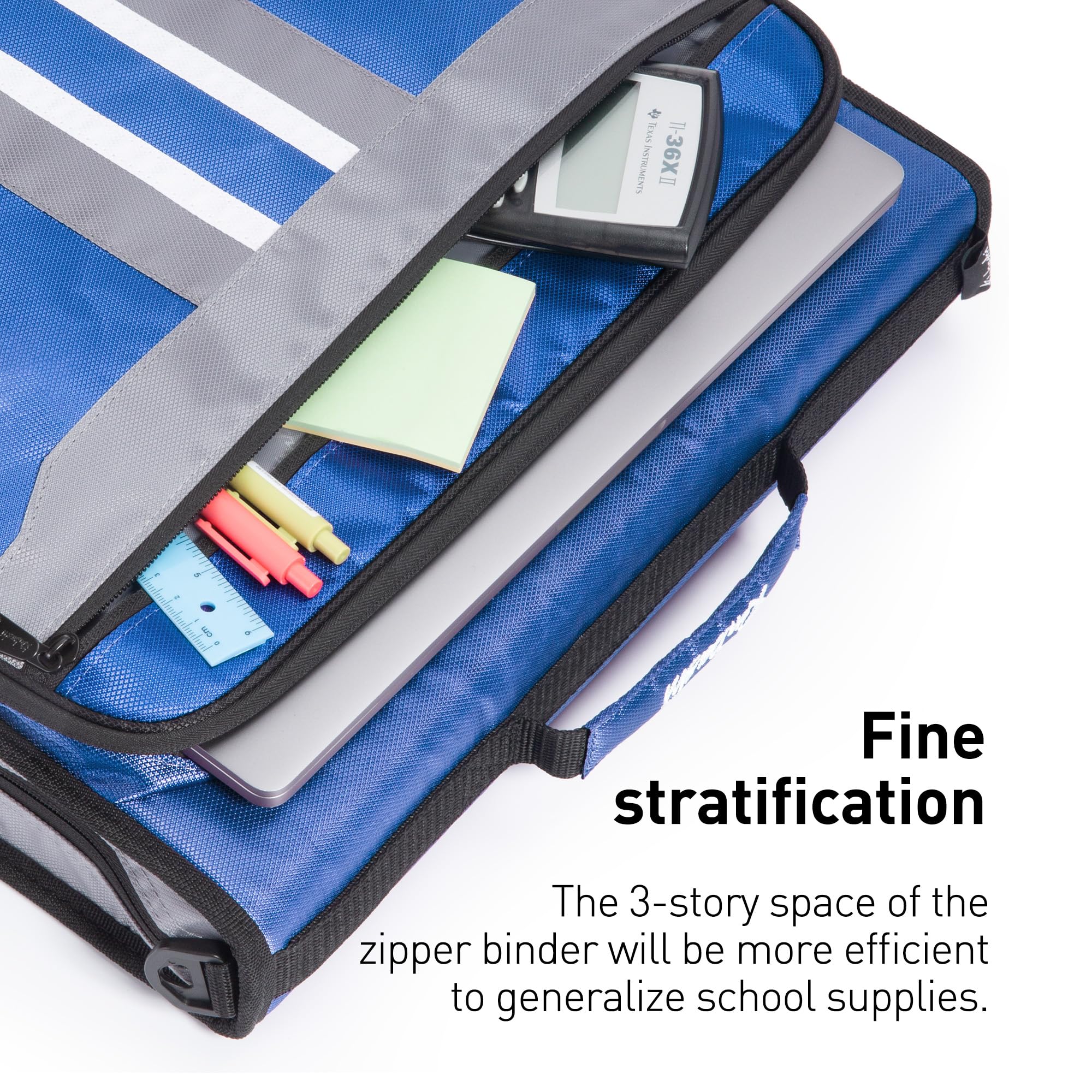 Kinbashi 2-Inch 3 Rings Zipper Binder, Holds 15-Inch Laptop, Handle and Shoulder Strap Included, Blue