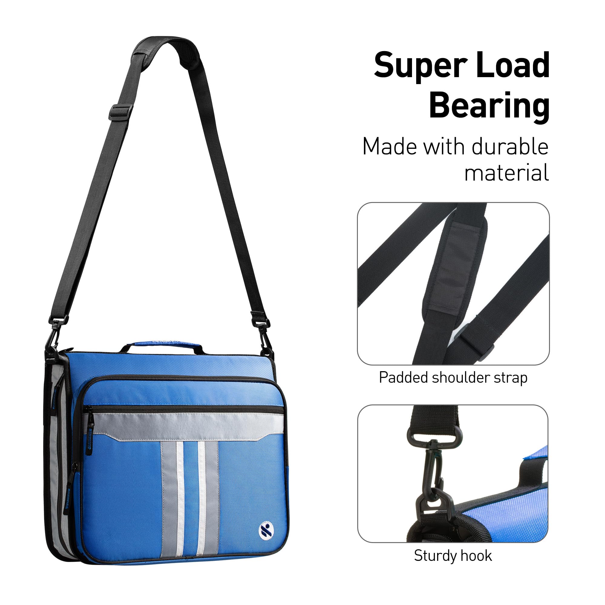Kinbashi 2-Inch 3 Rings Zipper Binder, Holds 15-Inch Laptop, Handle and Shoulder Strap Included, Blue