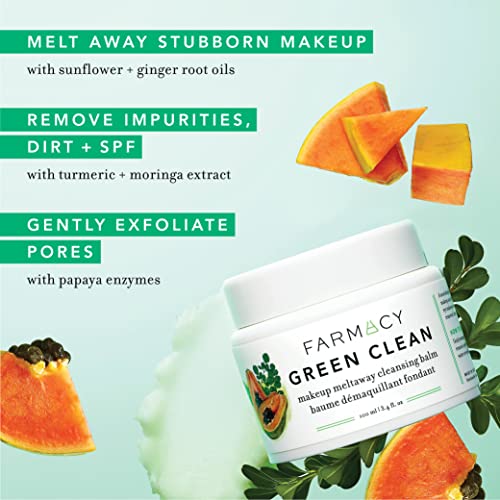 Farmacy Natural Makeup Remover - Green Clean Makeup Meltaway Cleansing Balm Cosmetic - Travel Size 1.7 oz