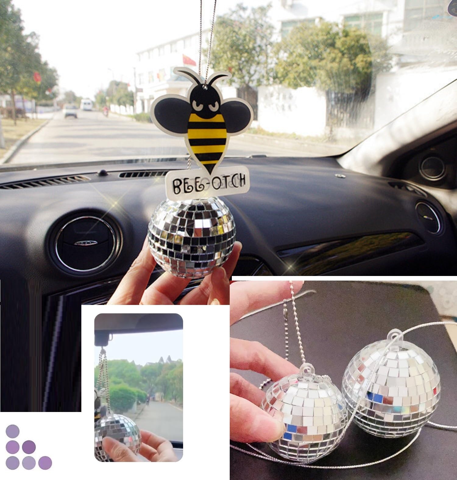 Disco Ball Car Accessory,Mirror Disco Ball Hanging,Car Disco Ball,Disco Car Charm, Rear View Mirror Hanging Accessories (Silver(1.9inch))