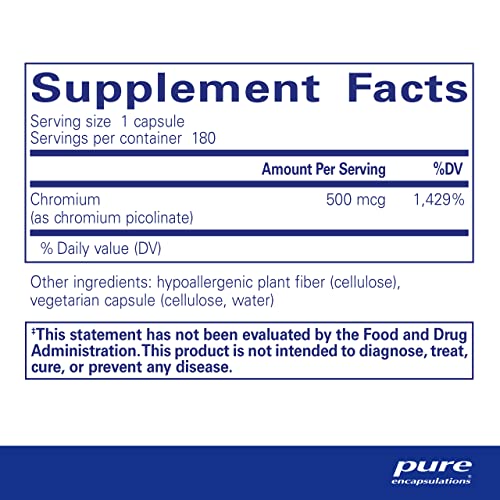 Pure Encapsulations Chromium (Picolinate) 500 mcg | Hypoallergenic Supplement for Healthy Lipid and Carbohydrate Metabolism Support* | 180 Capsules