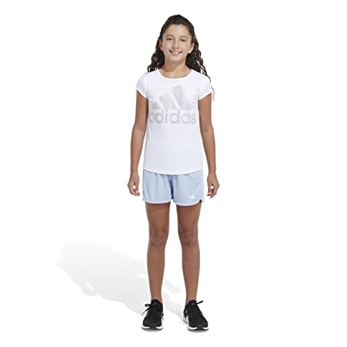 adidas Girls' Big AEROREADY 3-Stripe Pacer Mesh Short, Blue Dawn, XL (16)